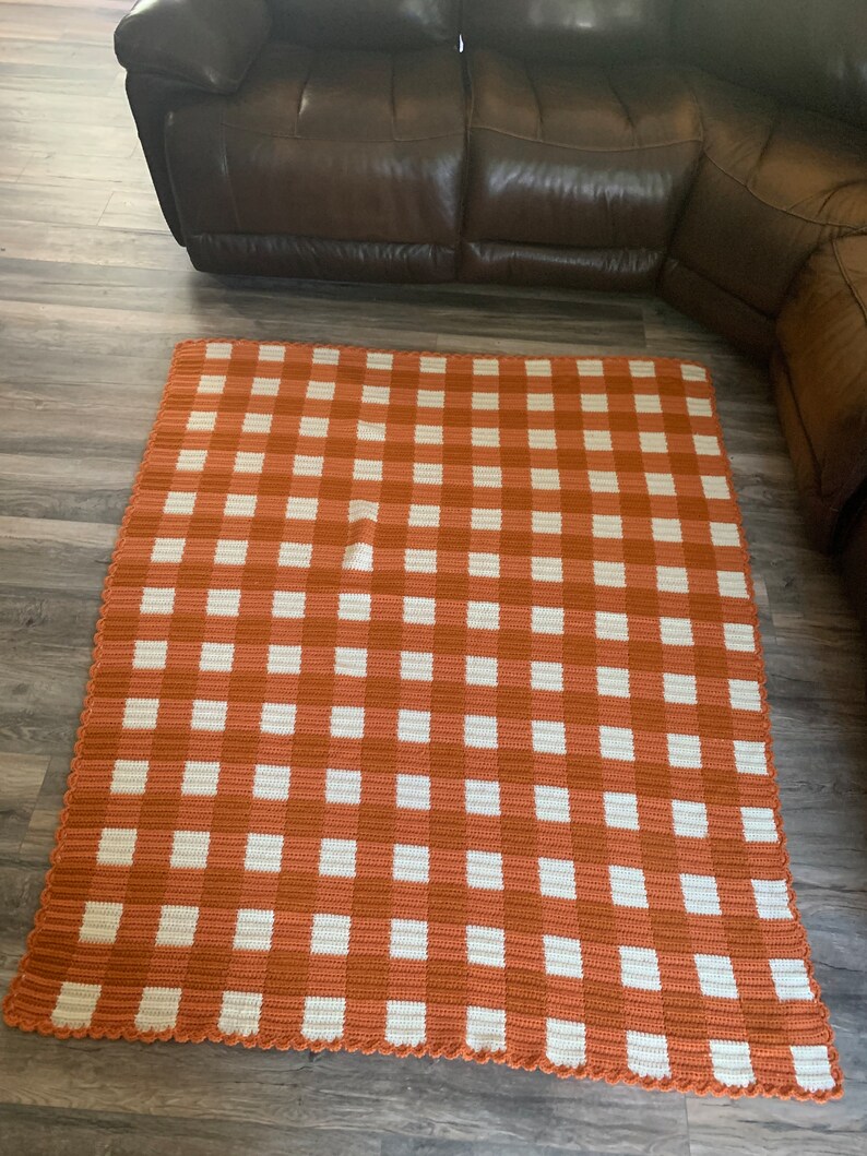 Orange Gingham Crochet Throw Blanket - Etsy