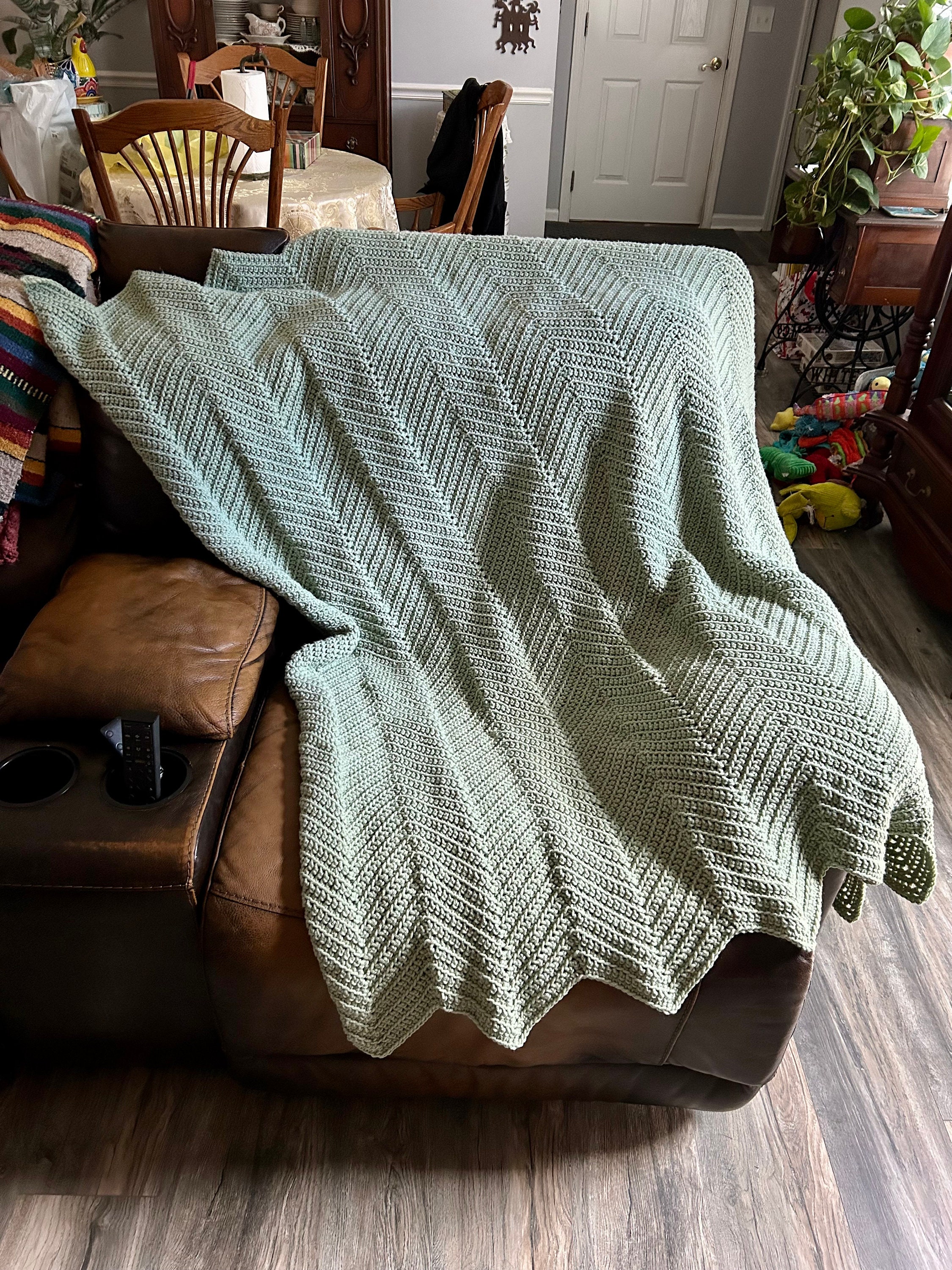 Matcha Herringbone Crochet Throw Blanket - Etsy