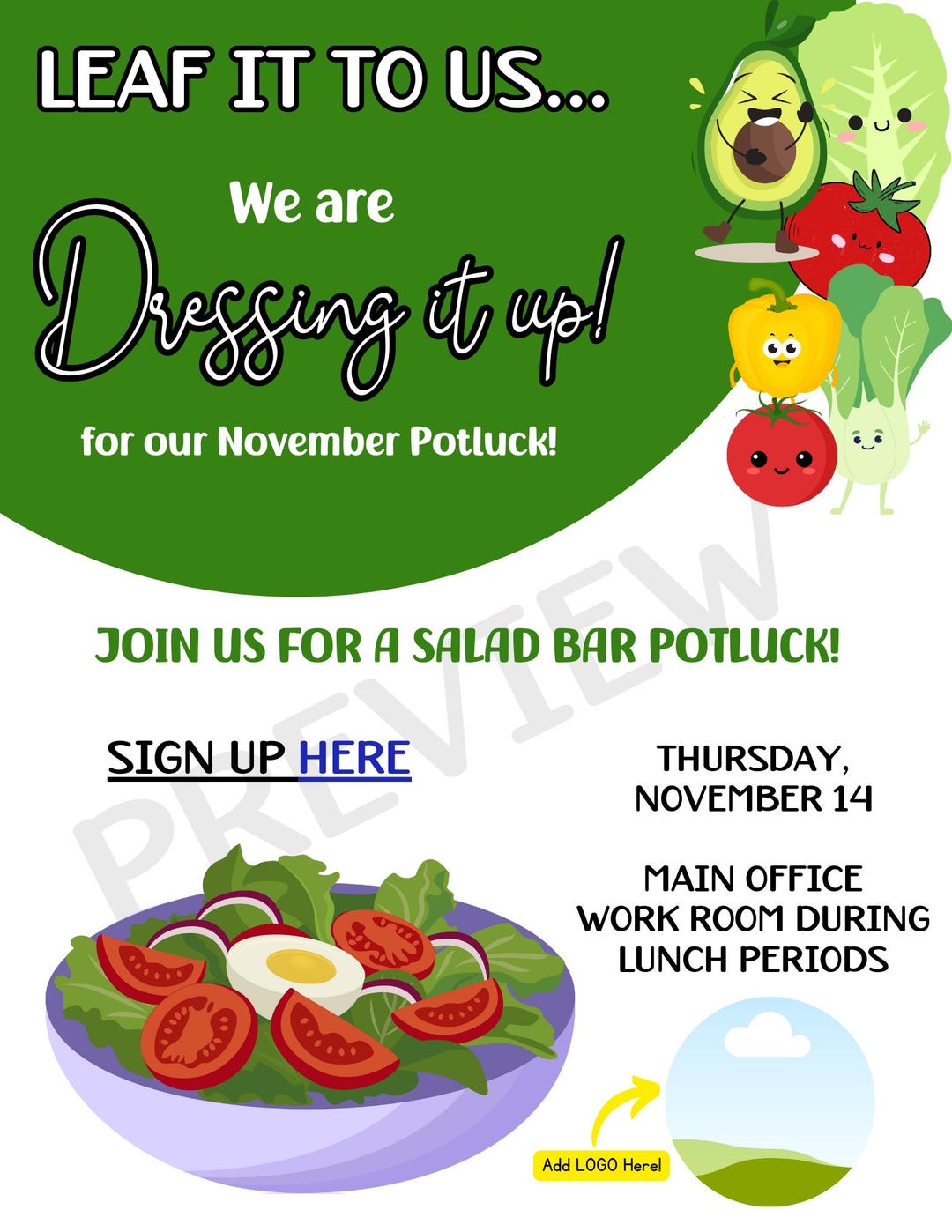 Staff Potluck Salad Bar Invite & Sign up / Work Pot Luck / Salad Bar ...
