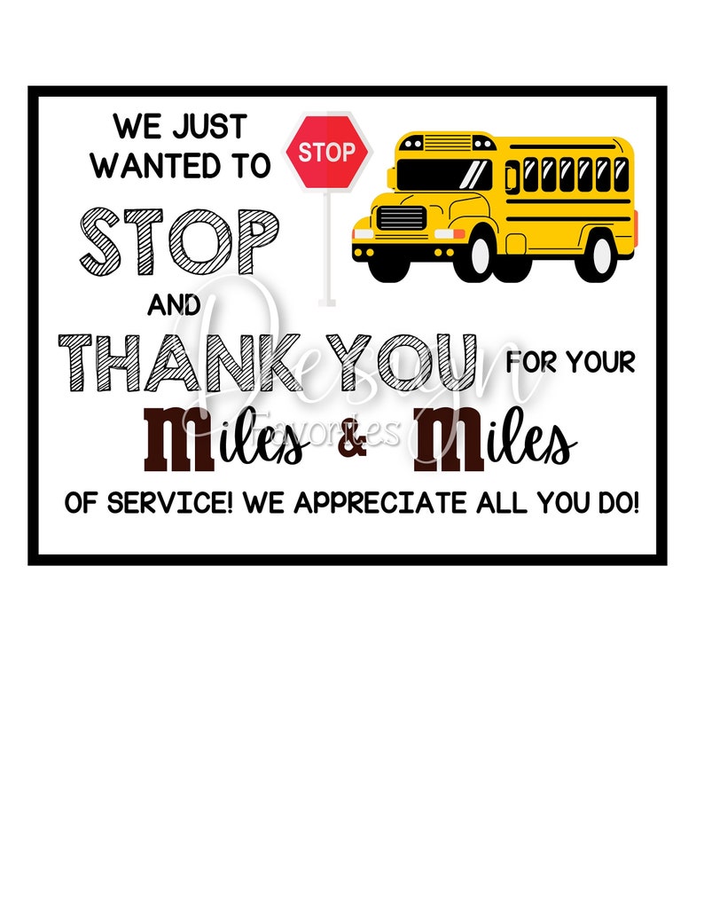 Bus Driver Thank You Tags - Pair With M and Ms! - Etsy