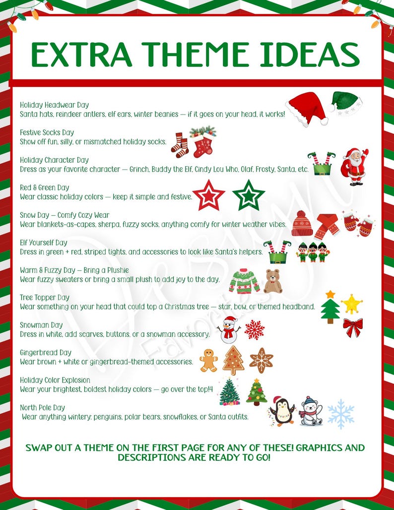 Holiday Spirit Week Template Editable Digital Download | School Spirit ...
