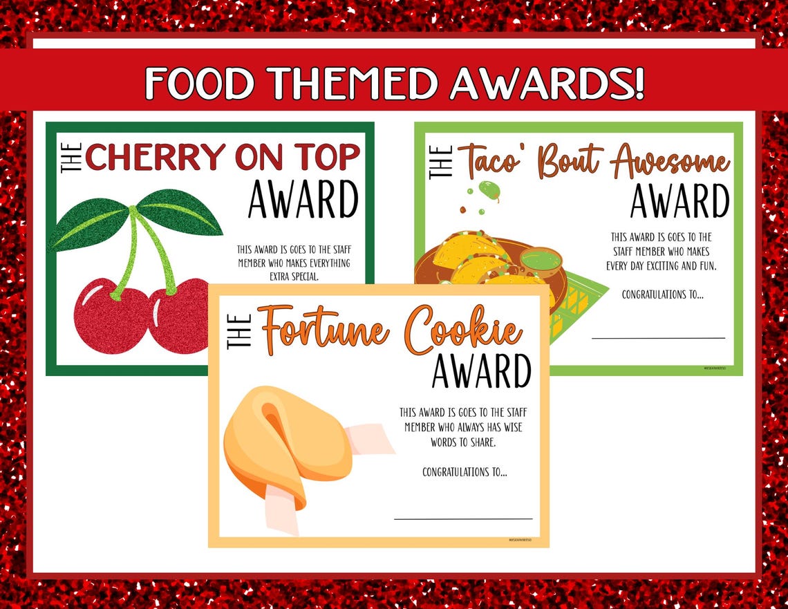 Employee Awards- Food Inspired Award Certificates - Funny Awards ...