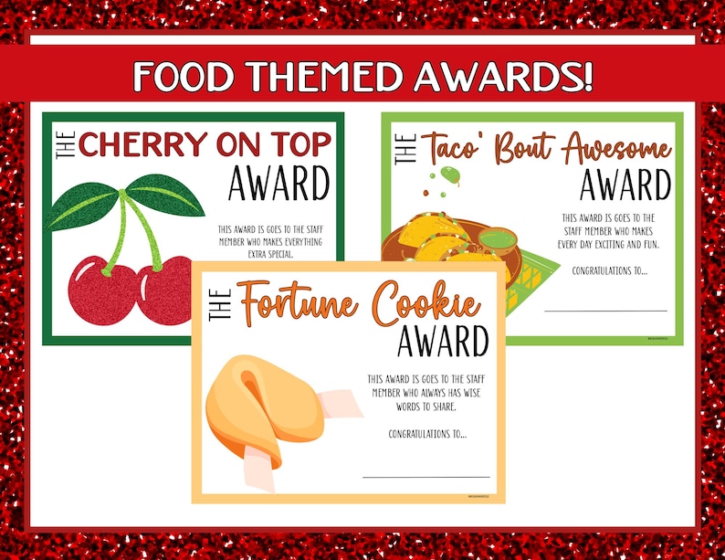 Employee Awards- Food Inspired Award Certificates - Funny Awards ...