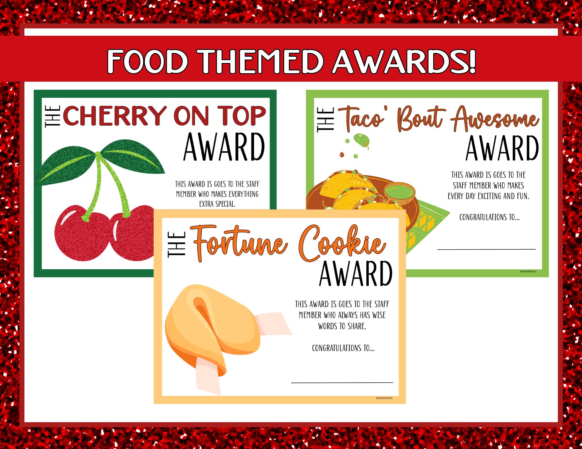 Employee Awards- Food Inspired Award Certificates - Funny Awards ...