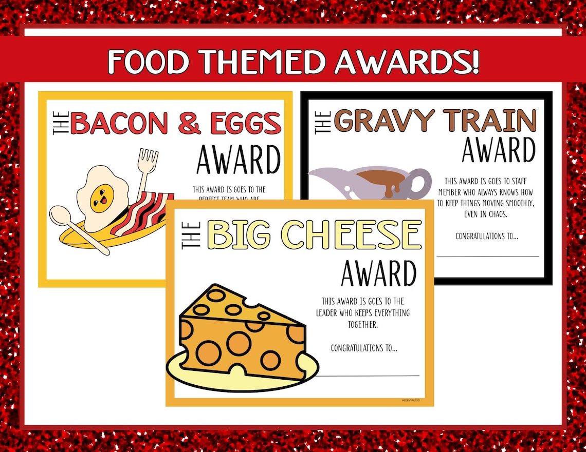 Food Theme Employee Award Certificates – Funny Staff Superlatives ...