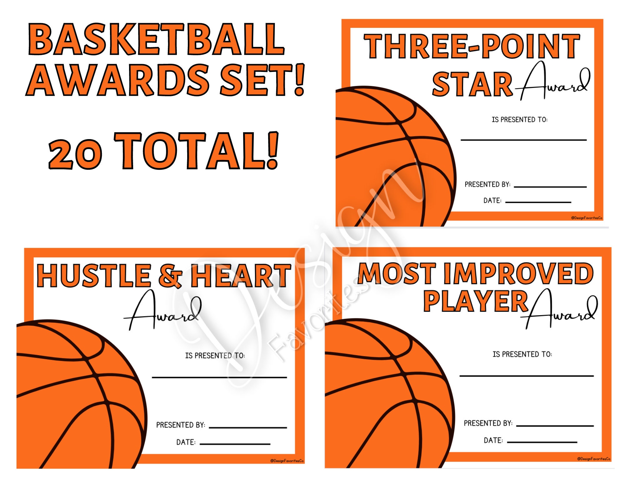 Basketball Award Certificates 20 TOTAL Digital Download / Fun Awards ...