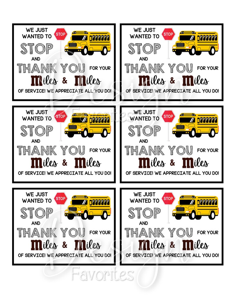 Bus Driver Thank You Tags - Pair With M and Ms! - Etsy