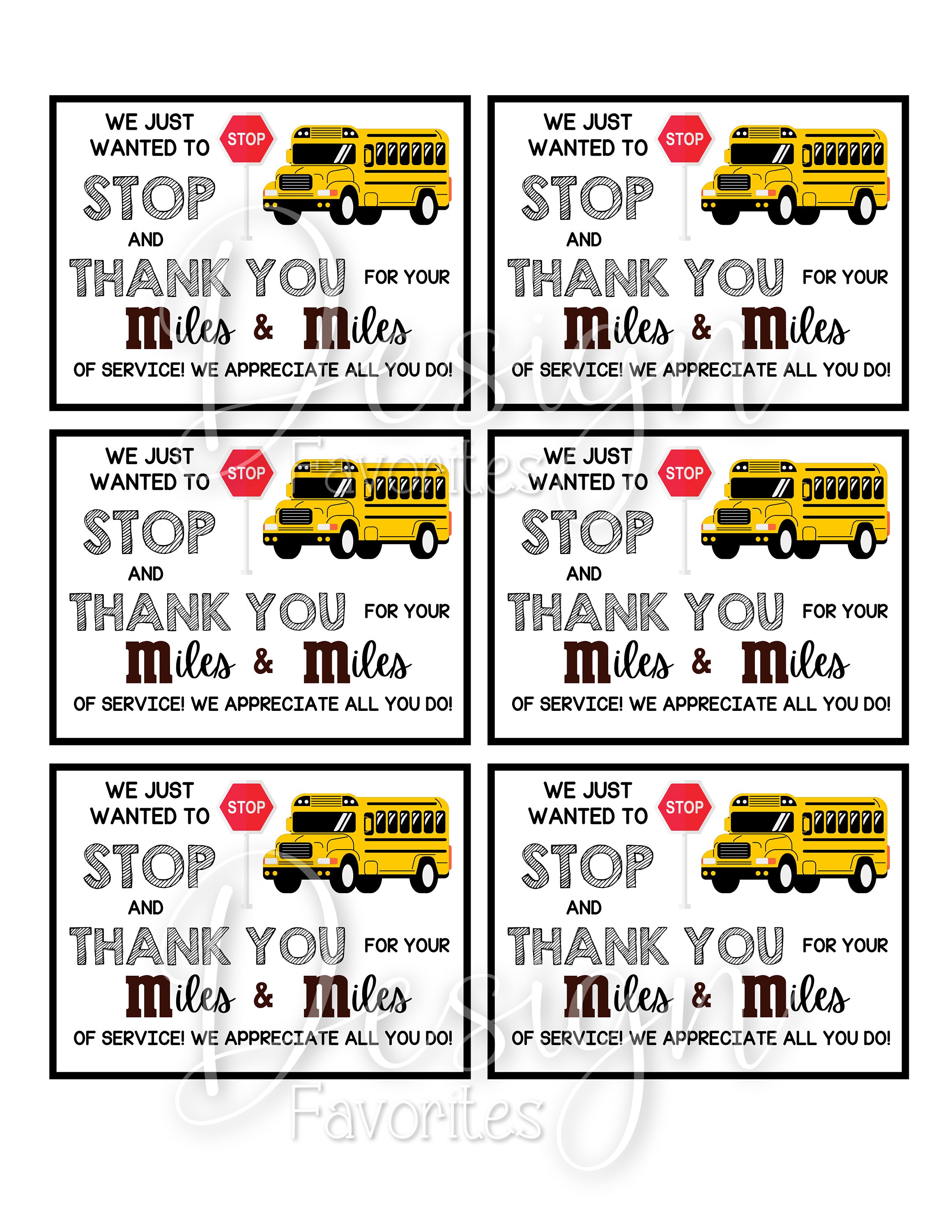 Bus Driver Thank You Tags - Pair With M and Ms! - Etsy