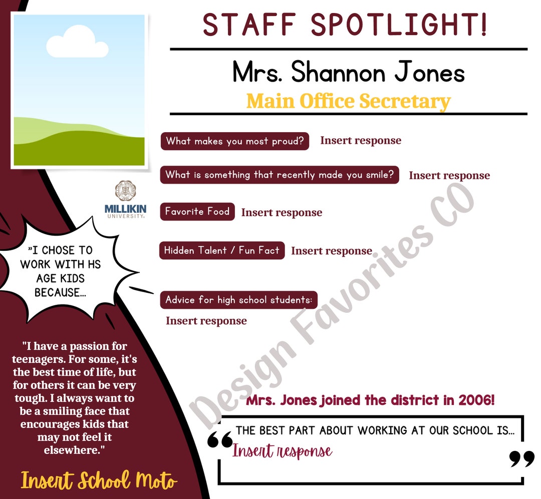 Staff Spotlight Graphic Template. Perfect for Back-to-school, Get-to ...