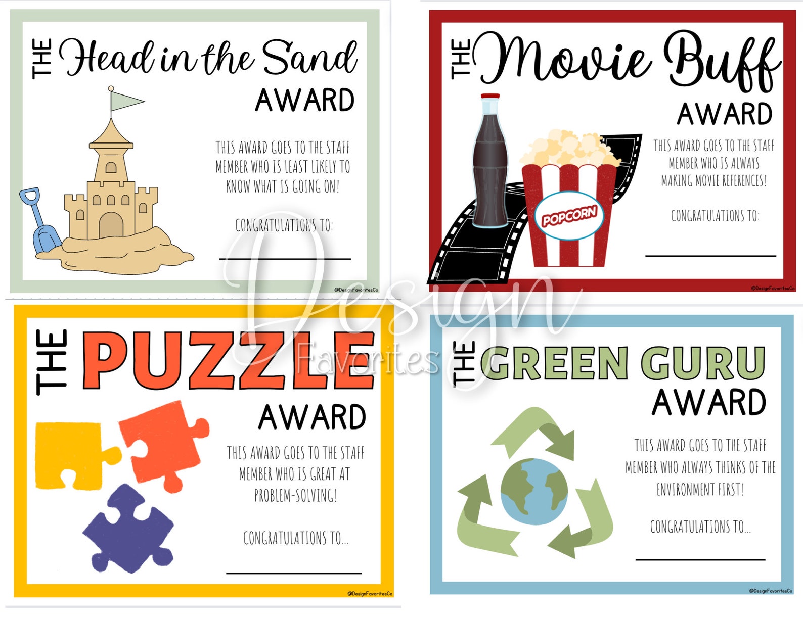 Employee Awards / Fun Award Certificates/ End of Year Awards / Teacher ...