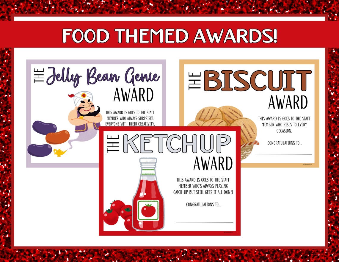 Food Theme Employee Award Certificates – Funny Staff Superlatives ...