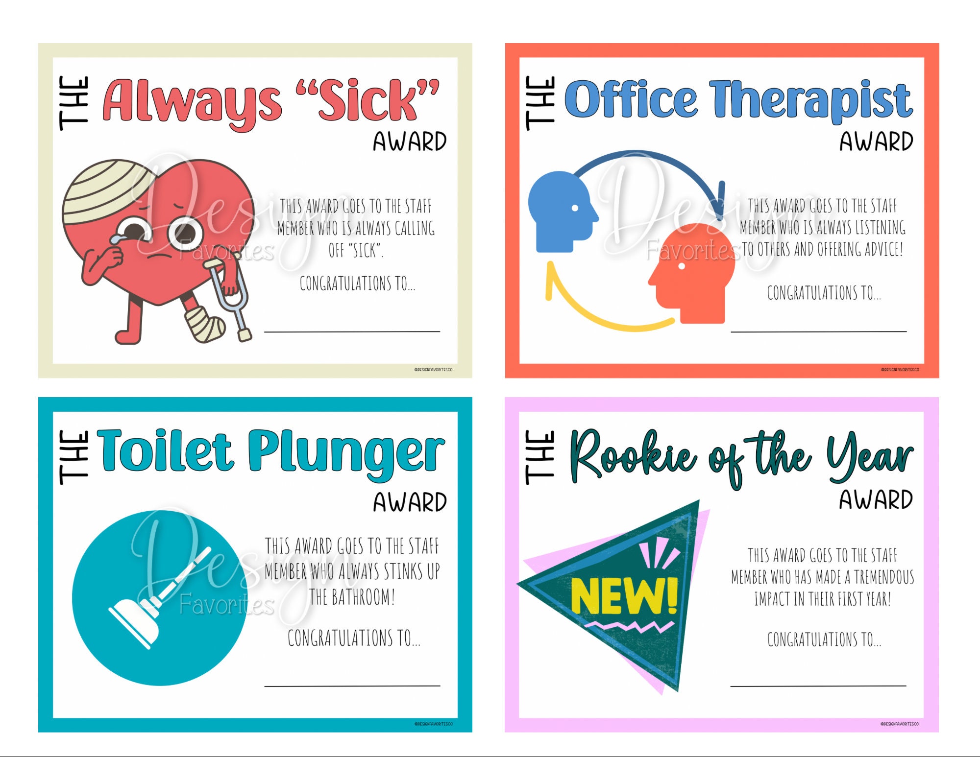 Employee Awards / Fun Award Certificates/ End of Year Awards / Teacher ...