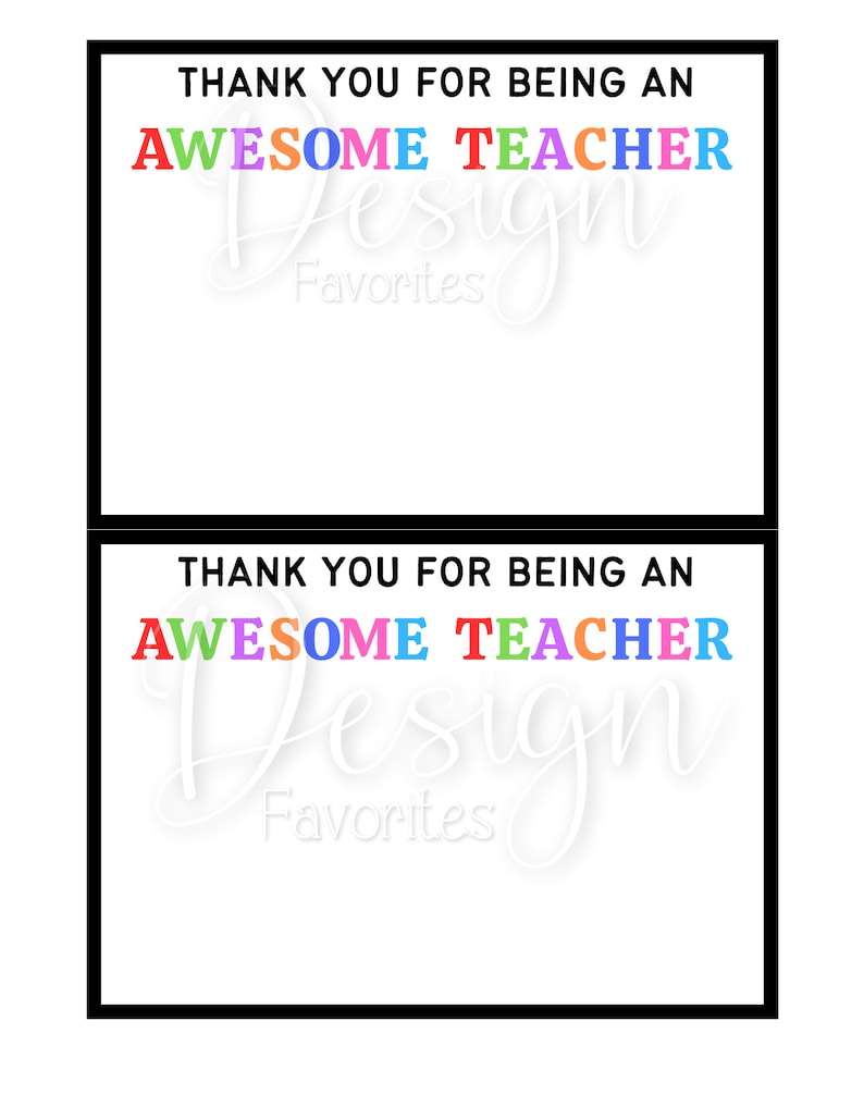 Printable Teacher Appreciation Cards – Student Thank You Notes (digital ...