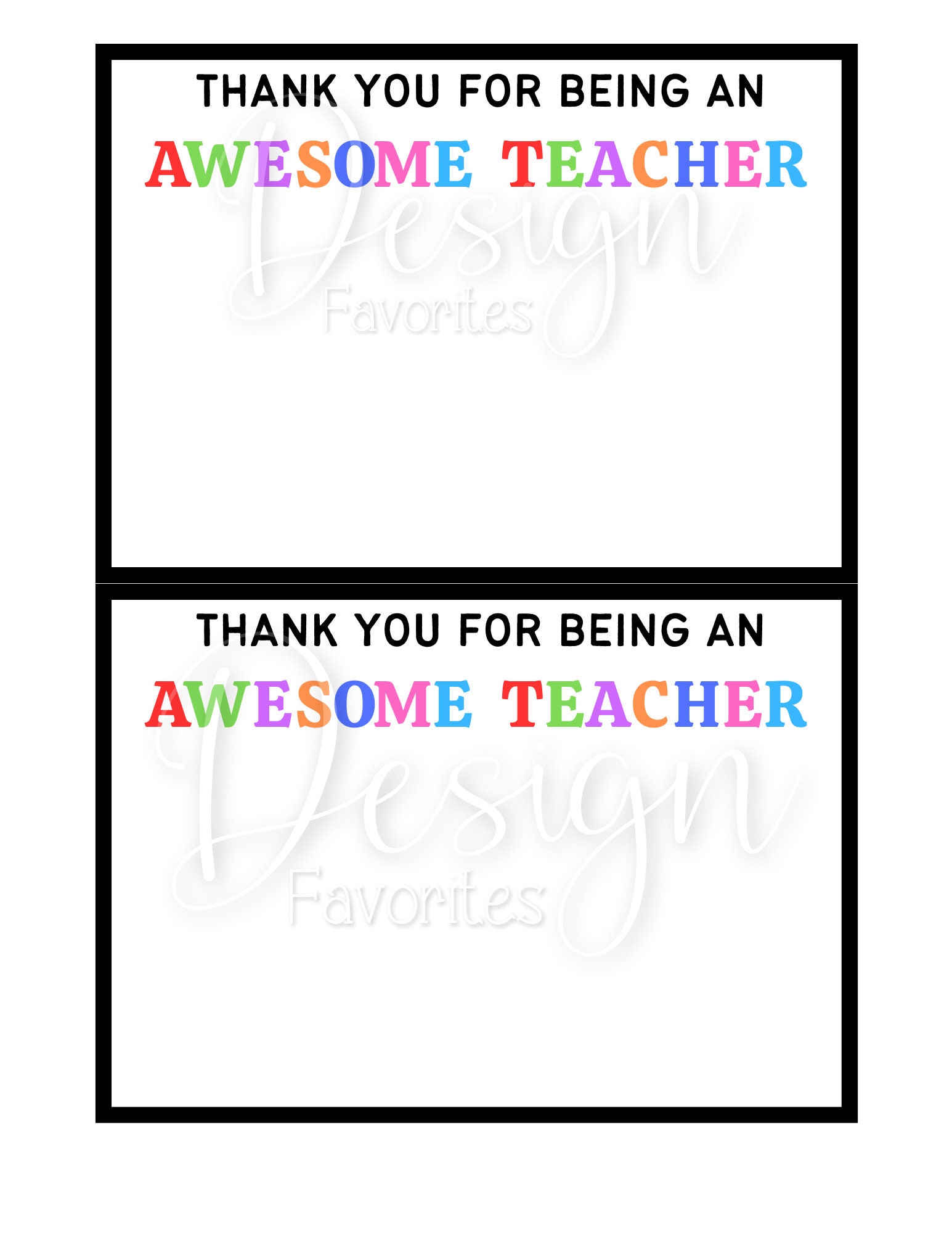 Printable Teacher Appreciation Cards – Student Thank You Notes (digital ...