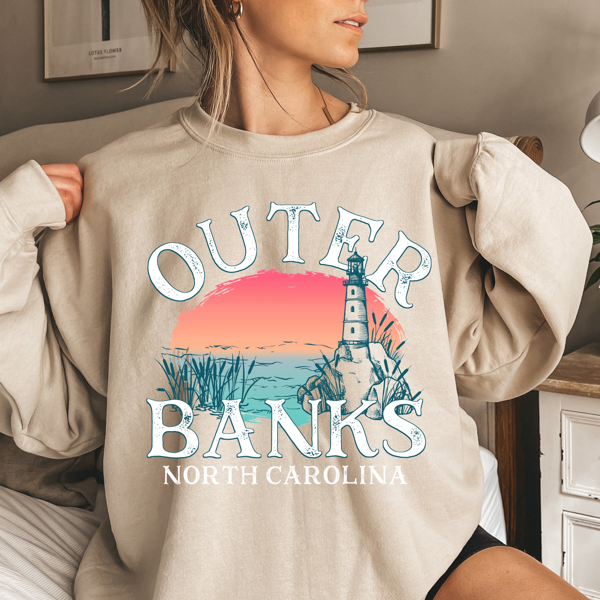 Retro Outer Banks Sweatshirt North Carolina Crewneck Coconut - Etsy