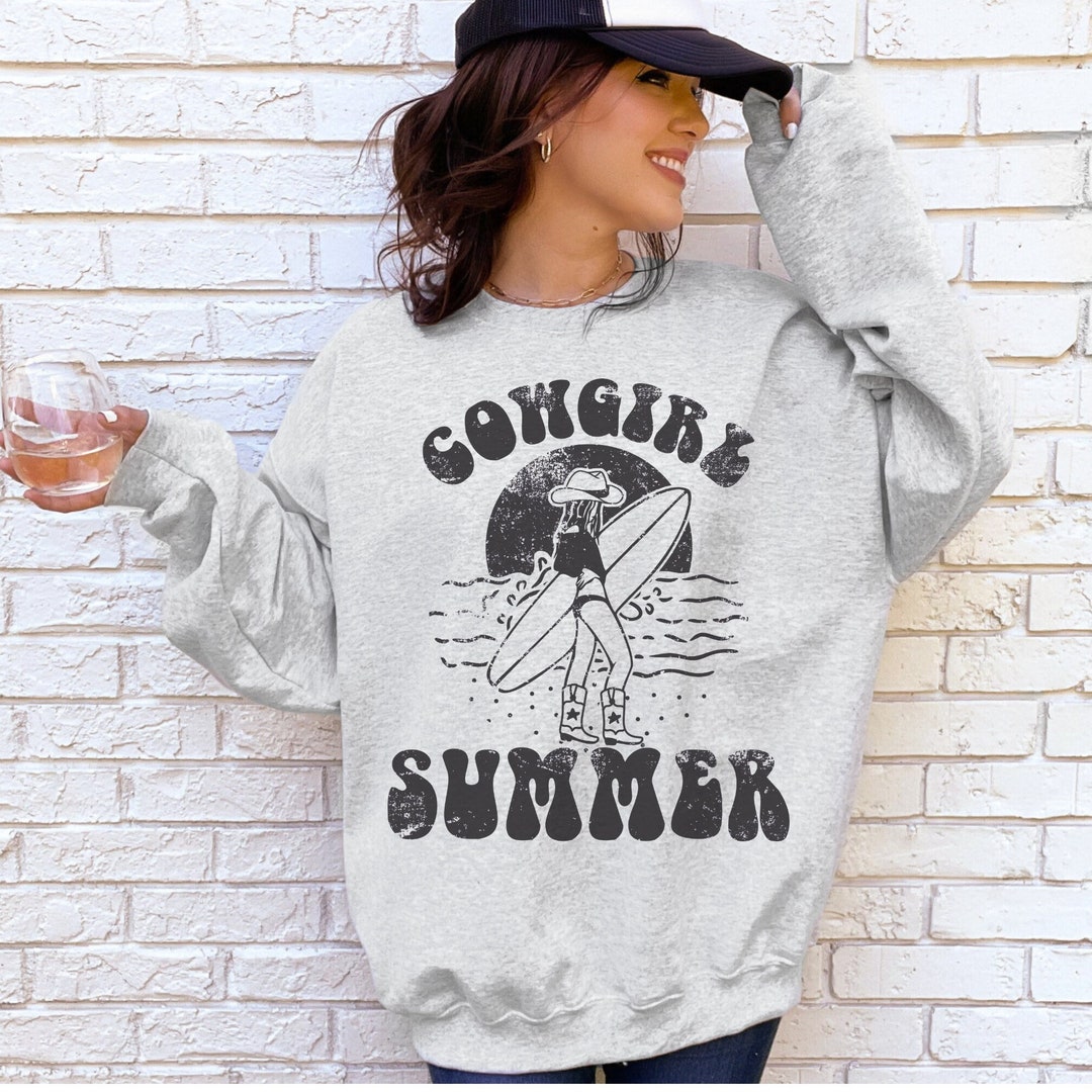Retro Cowgirl Summer Sweatshirt Western Graphic Crewneck Coconut Girl ...