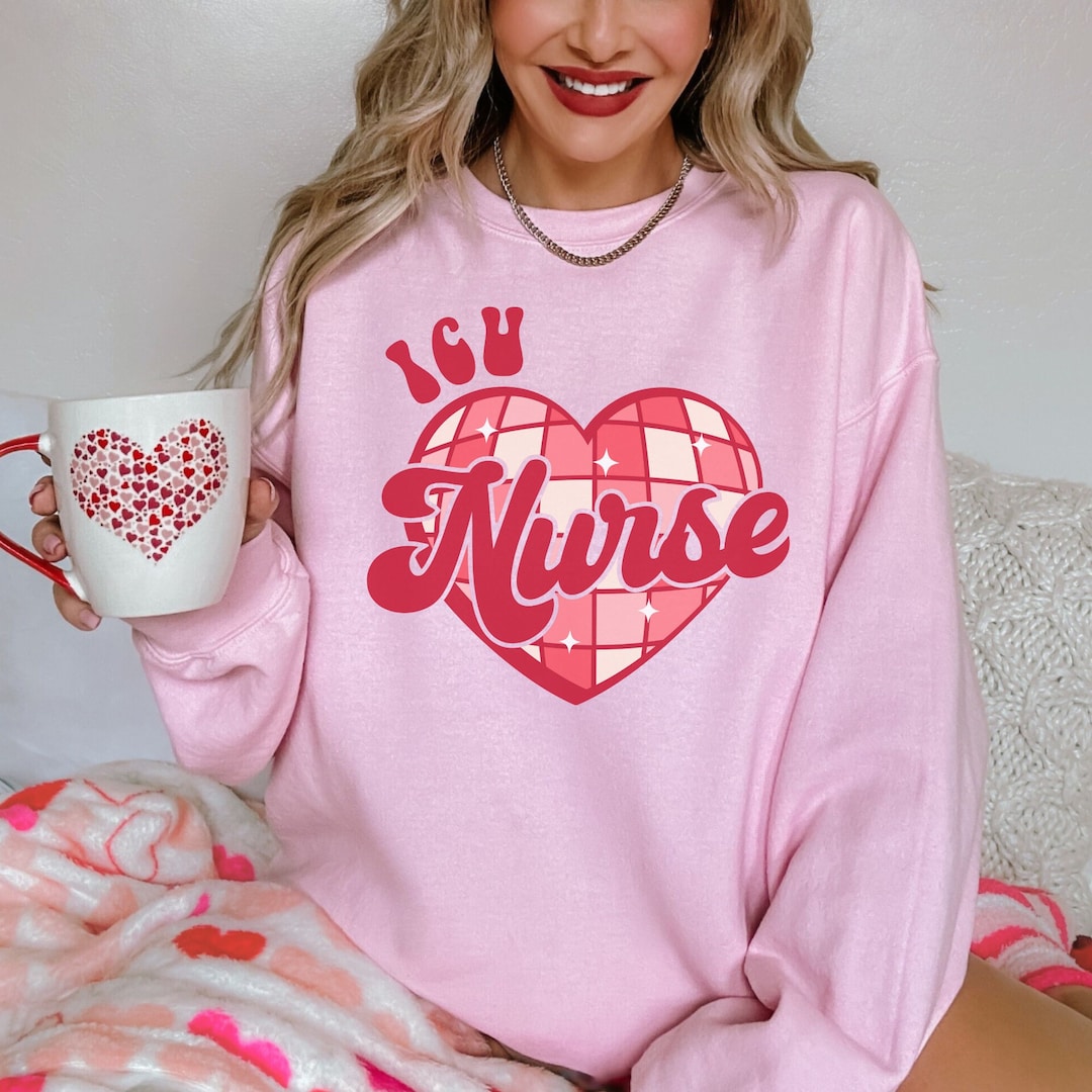 Retro ICU Nurse Valentines Sweatshirt Intensive Care Nurse Valentine's ...