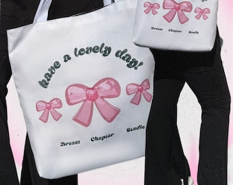 Pink Bow Tote Bag Coquette Cute Pink Ribbon Canvas Tote Bag 90s ...