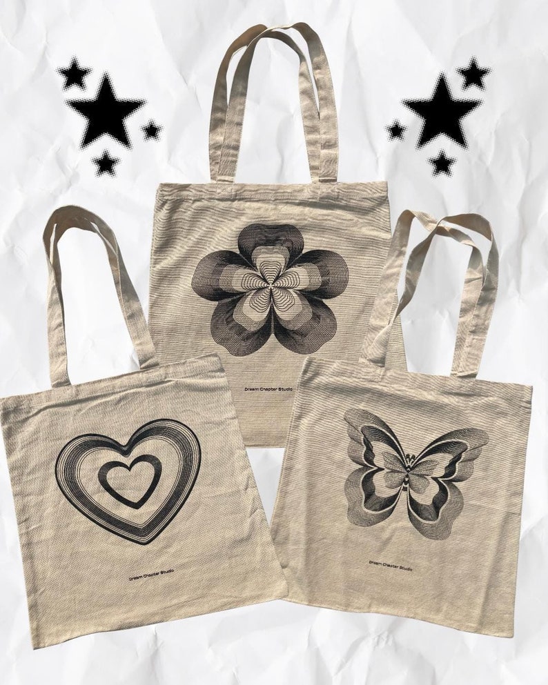 Line Art Tote Bag | Y2K Cybercore Aesthetic - Etsy