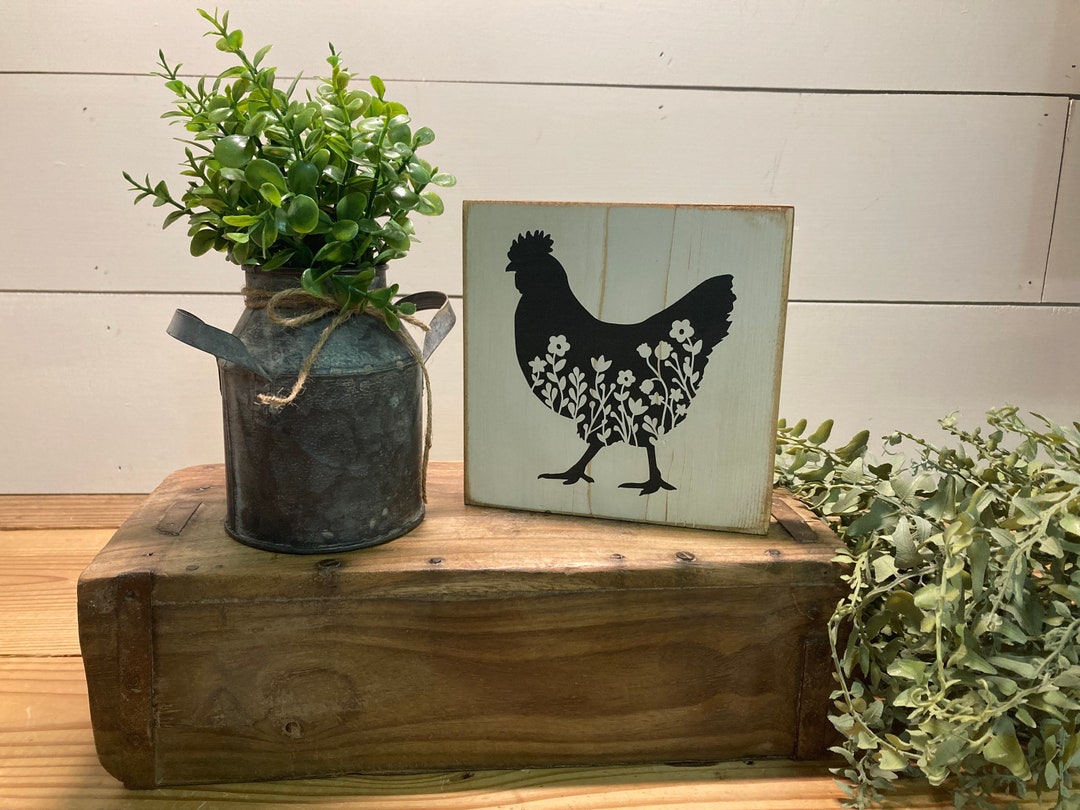 Floral Chicken - Wood Sign- Farmhouse - Gift- Home Decor - Etsy