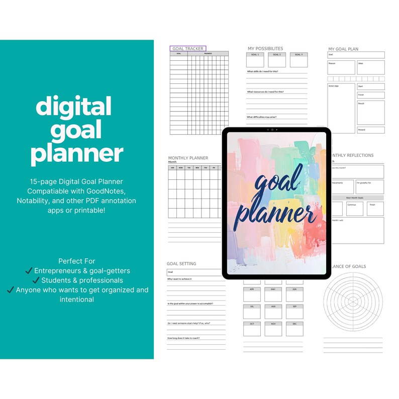 15-page Digital Goal Planner | Printable & Goodnotes Compatible | Goal ...