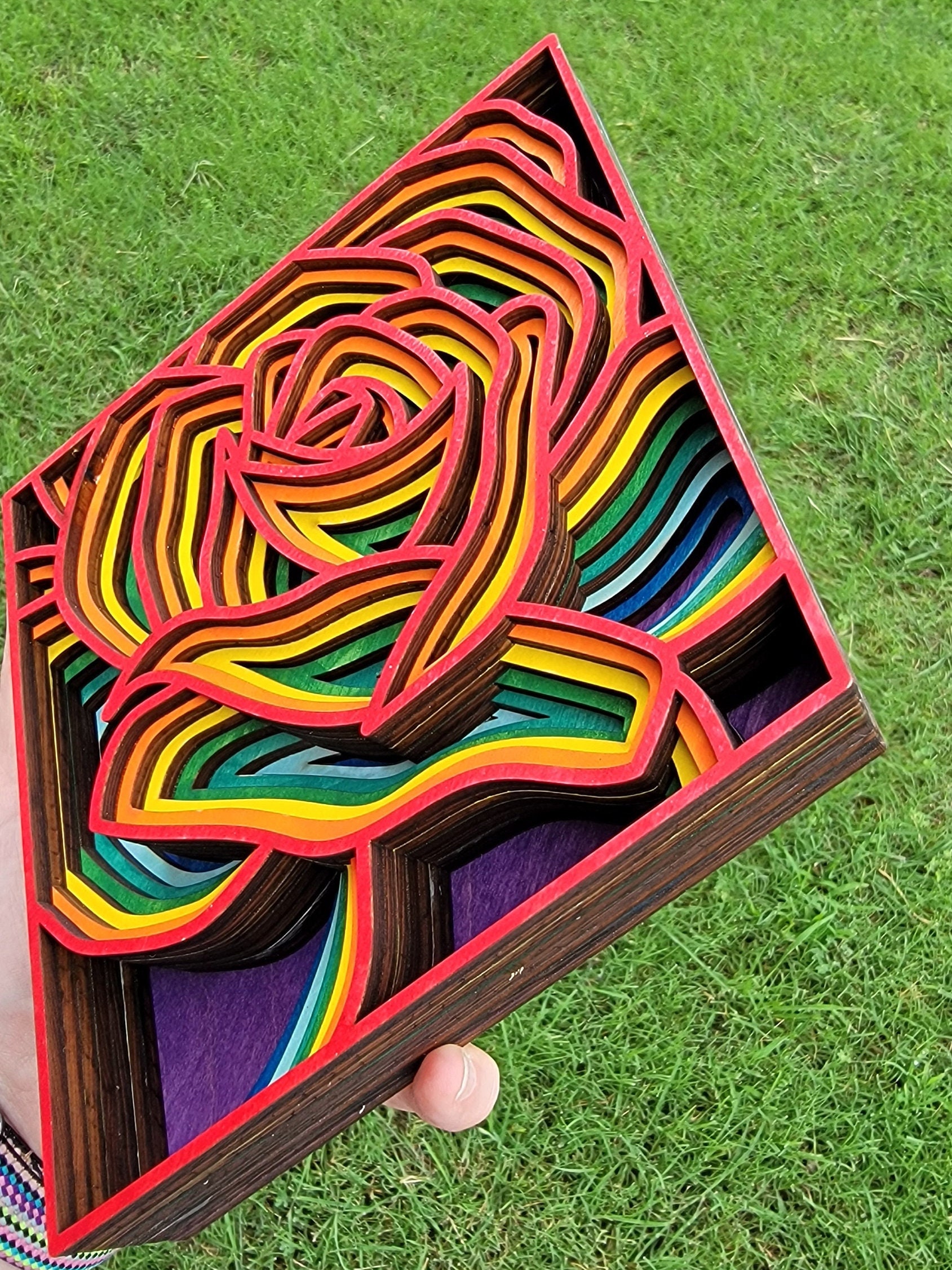 Rainbow Rose Wood Layered Wall Hanging, Wood Rose, Wood Flowers, Wall ...