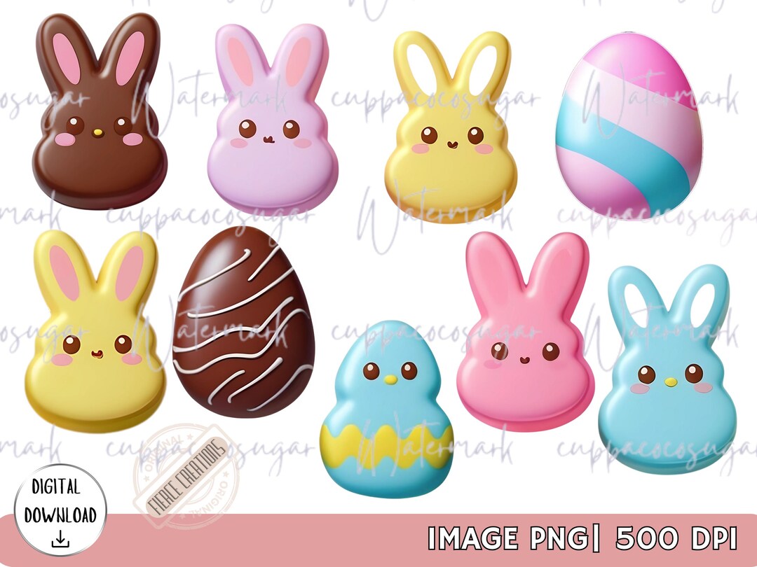 Kawaii Easter Peeps & Chocolate Clipart, Cute Spring Digital Download ...