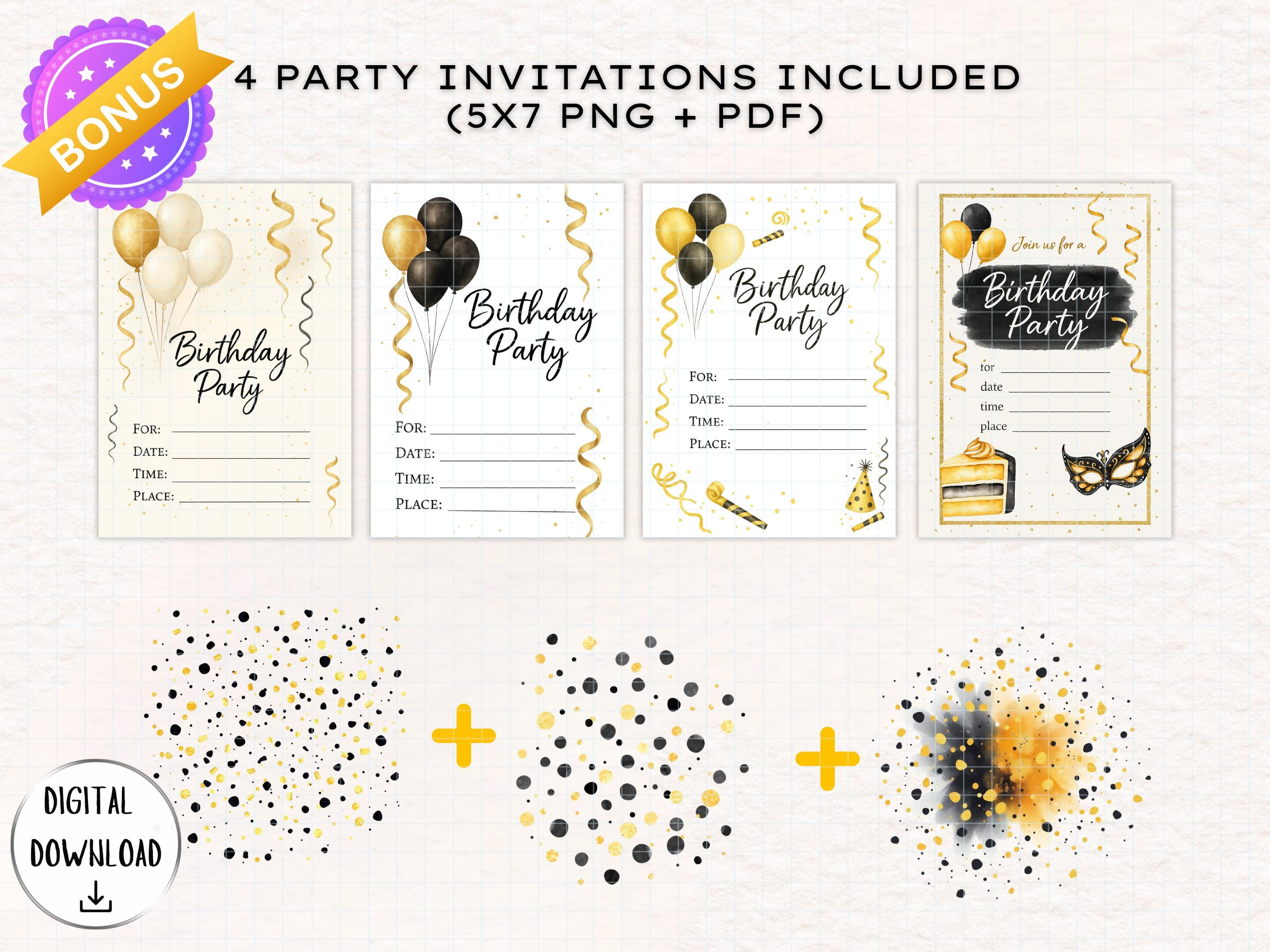 Black Gold Birthday Clipart | Watercolor Party–138 PNG | Balloons ...