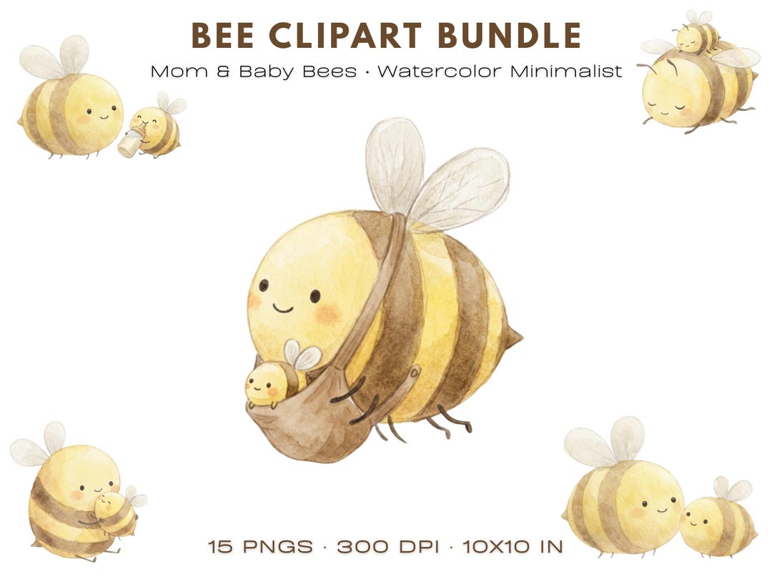 Mom and Baby Honey Bees Watercolor, Baby Bee Clipart Bundle, Honey Bee ...