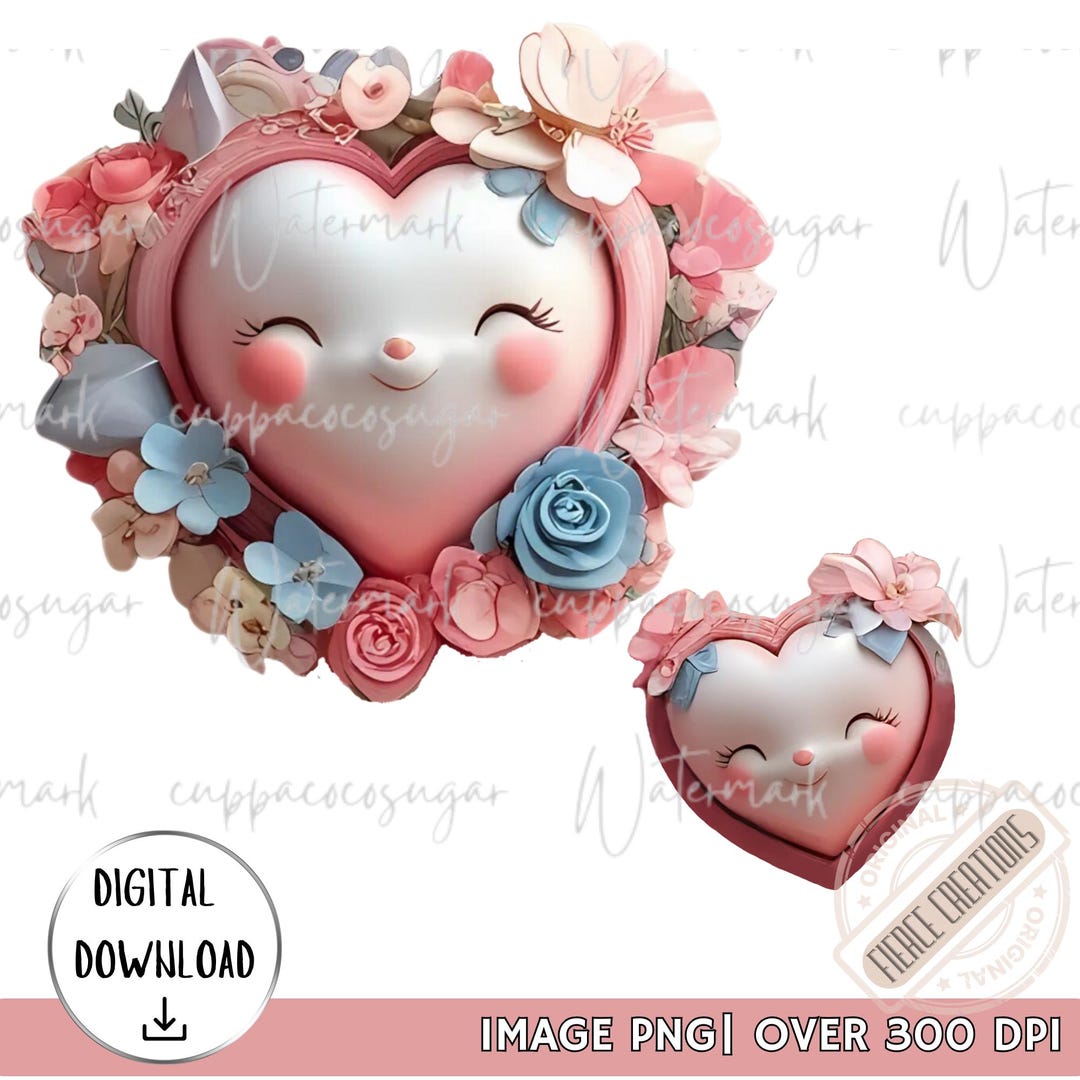 Kawaii 3D Valentine's Day Heart Clipart - Adorable Digital Download ...