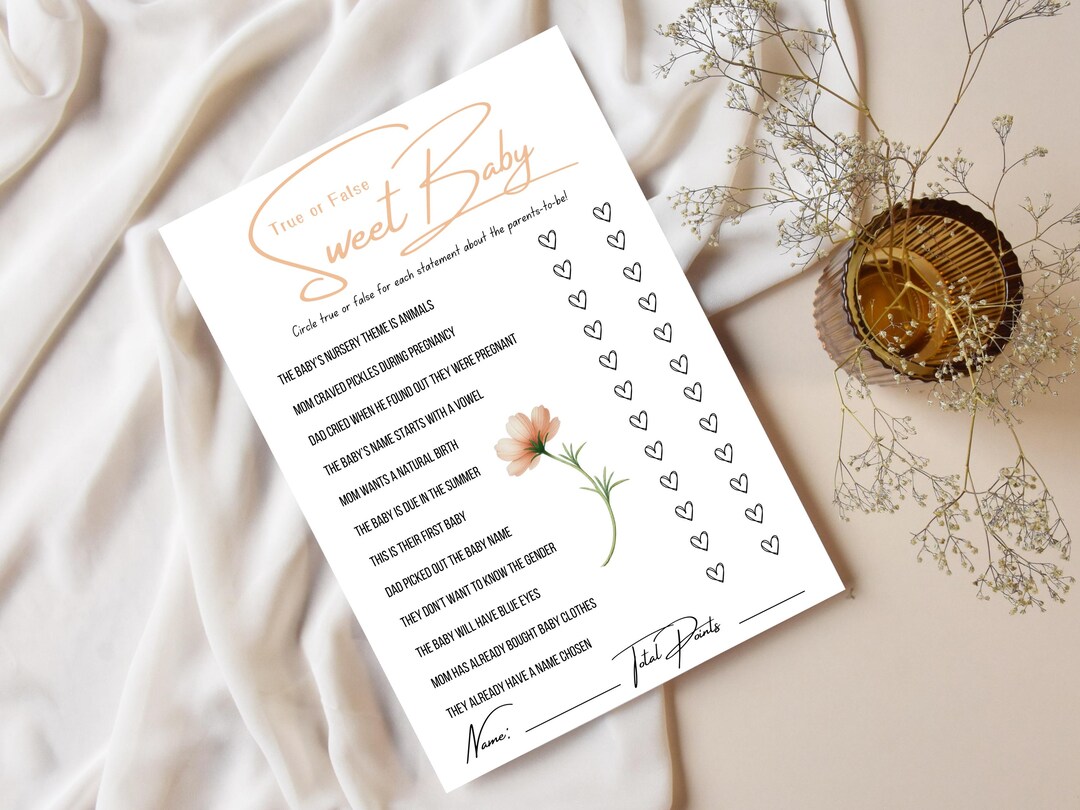 Sweet Baby True or False – Wildflower Baby Shower Game (printable ...