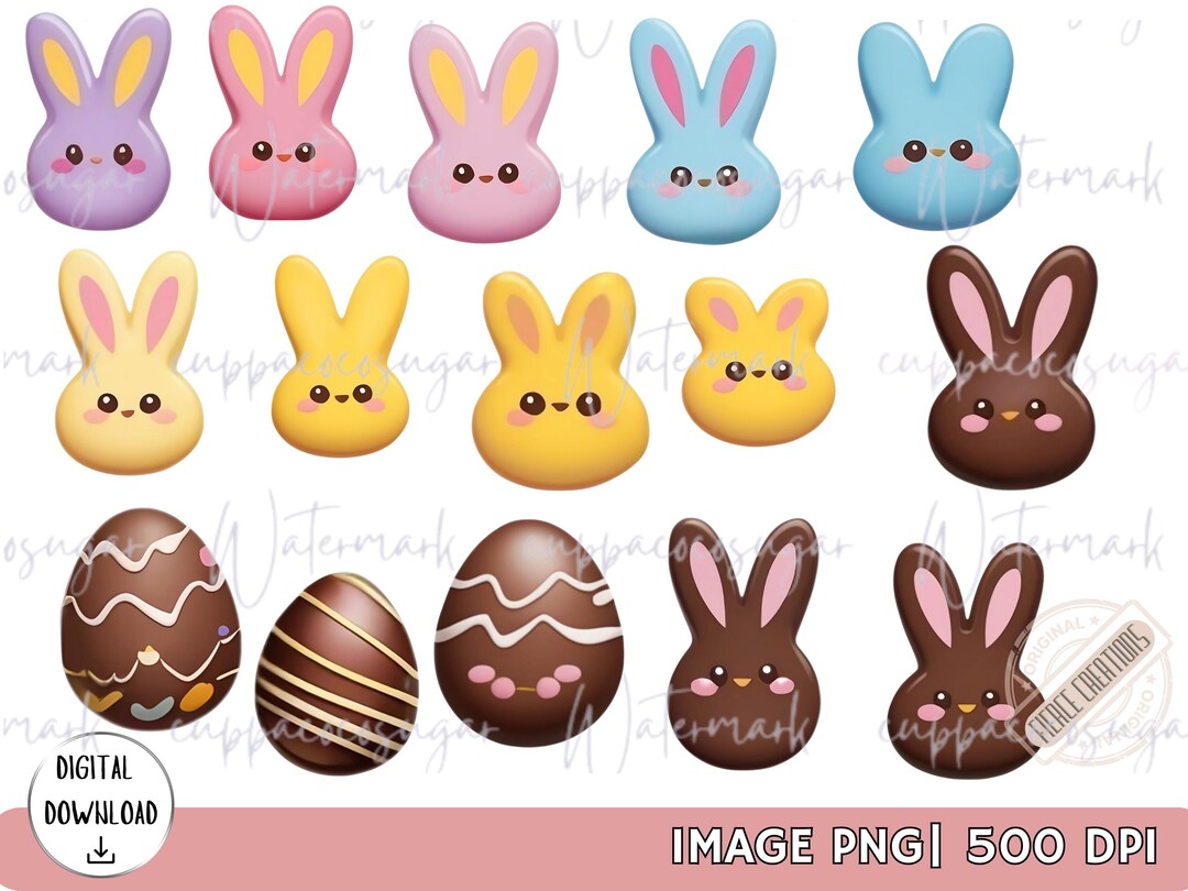 Kawaii Easter Chocolate Bunnies & Peeps PNG – 15 Images -cute Digital ...