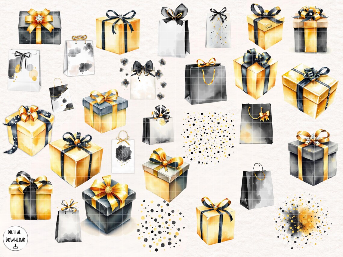 Black Gold Birthday Clipart | Watercolor Party–138 PNG | Balloons ...