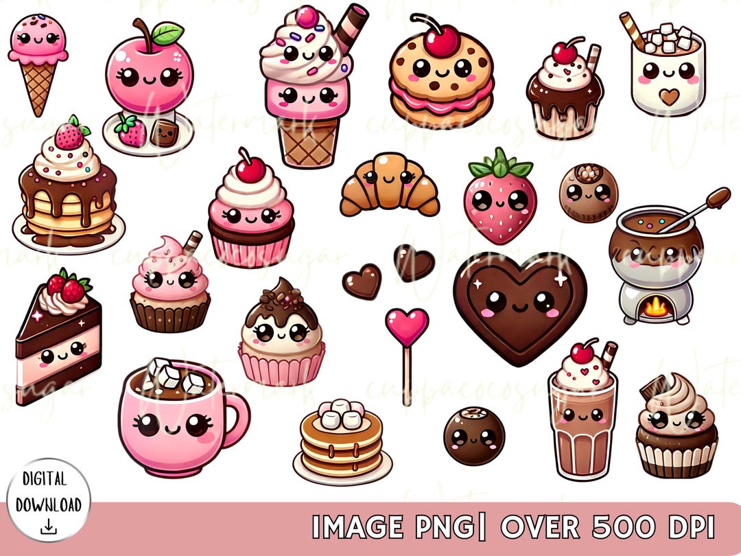 Kawaii Sweets Clipart Pack - 23 Cute Dessert Designs for Crafts ...