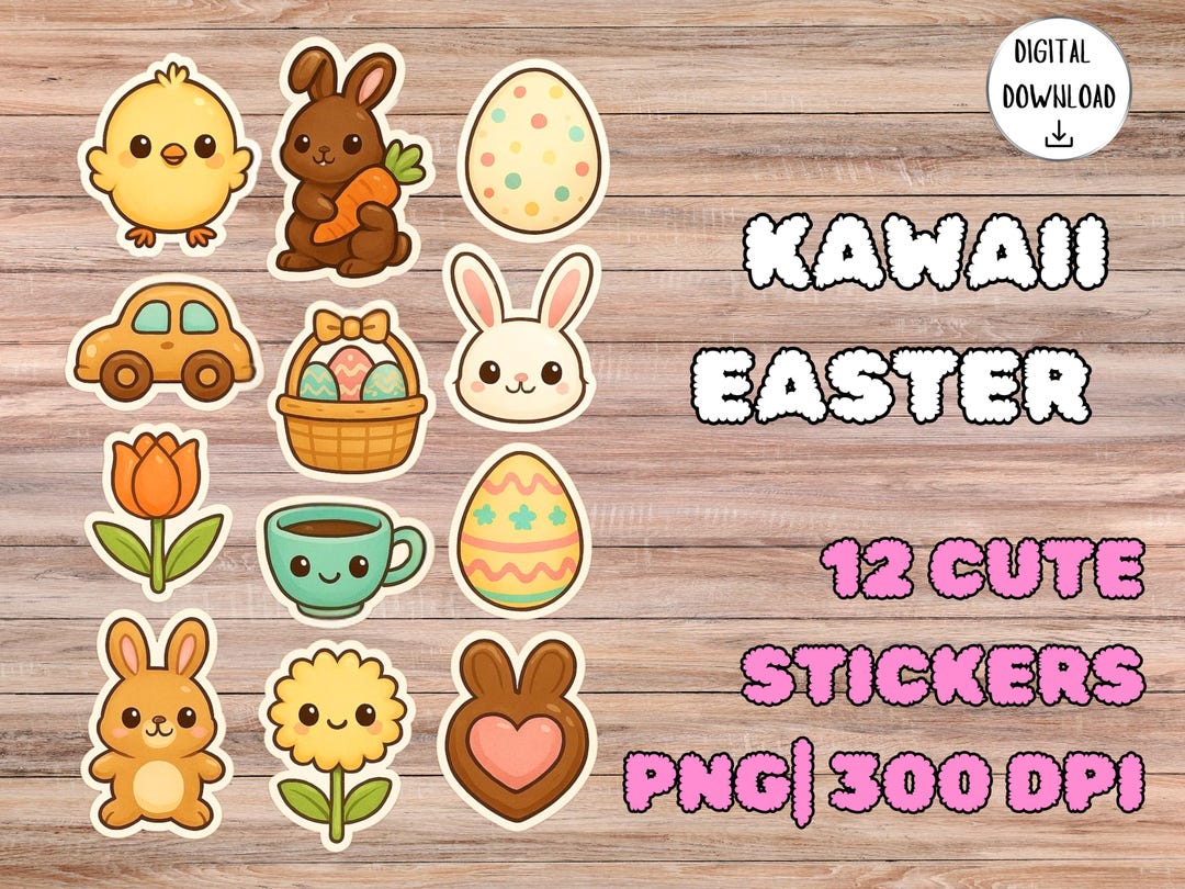 Cute Easter Sticker Set | Kawaii Bunny Chick Egg Stickers | Spring ...