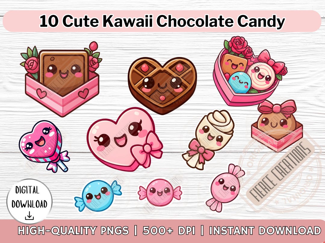 Kawaii Candy Clipart Set Valentine’s Day Chocolate Pngs 10 Cute Digital ...