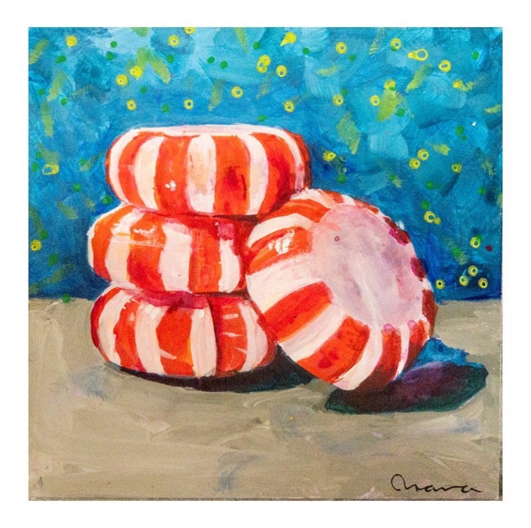 PEPPERMINT CANDY for the Win. Original Acrylics Paining 6x6 In. Food ...