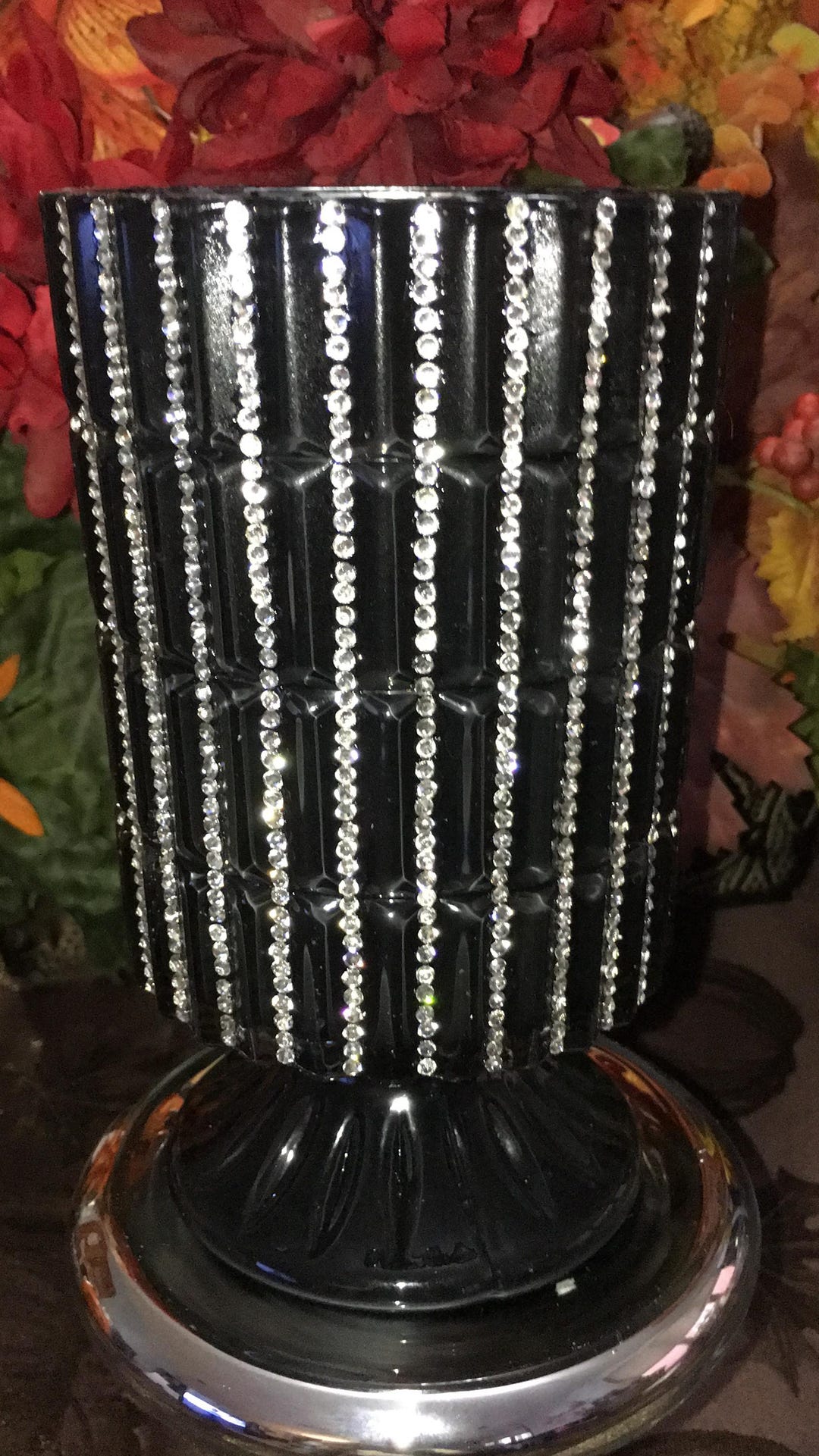 Black Vase, Bling Vase, Bedazzled Black Vase, Flower Vase, Flower ...