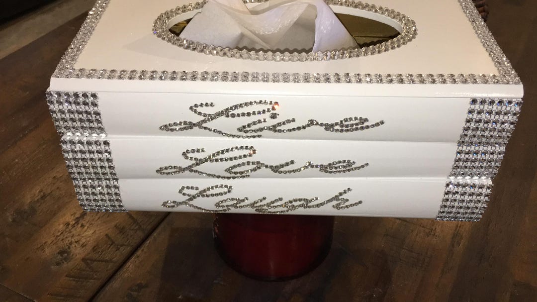 Bedazzled Book Stack- Tissue Holder-wooden Box-bling Bathroom Decor ...