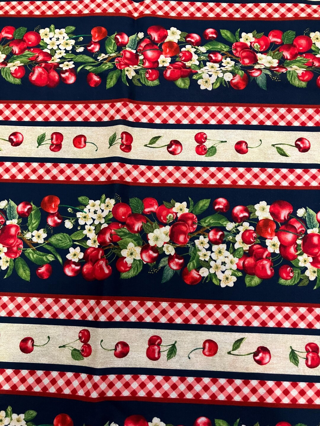 Cherry Stripe Fabric - Etsy