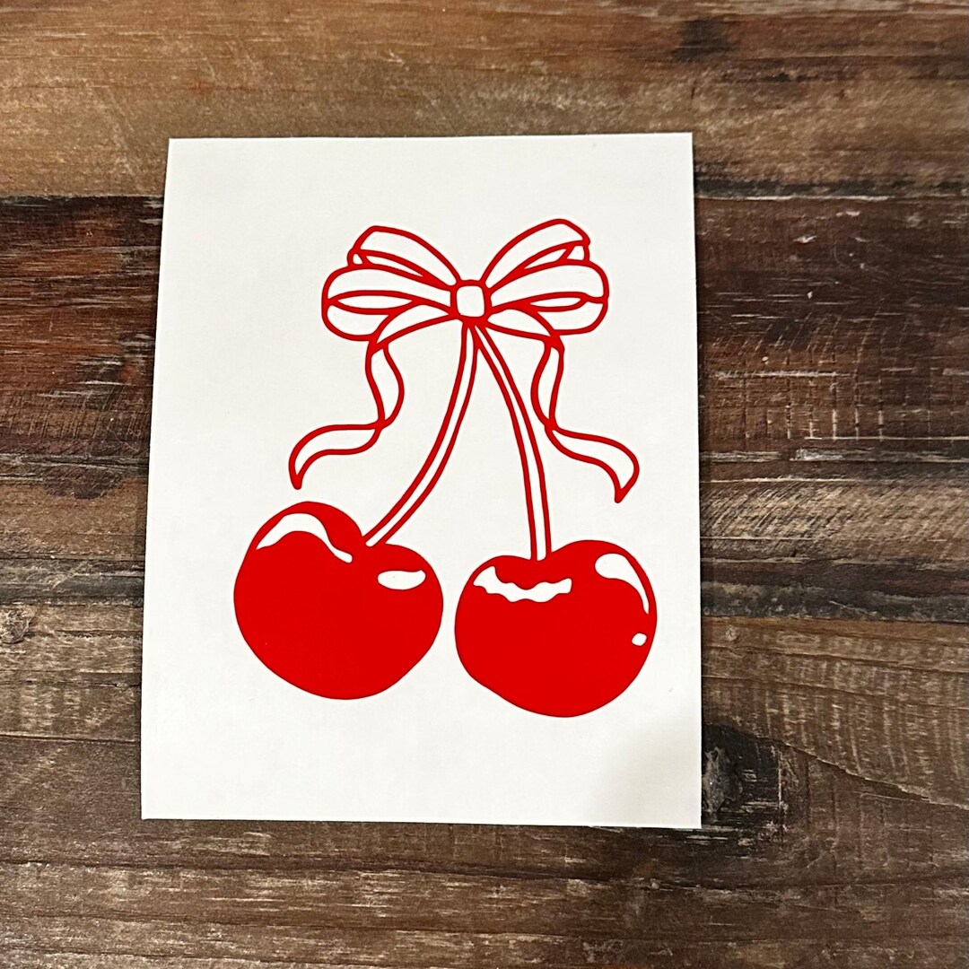 Girly Cherry Bow Decal, Cherry Vinyl Decal, Cute Car Decal, Coquette ...