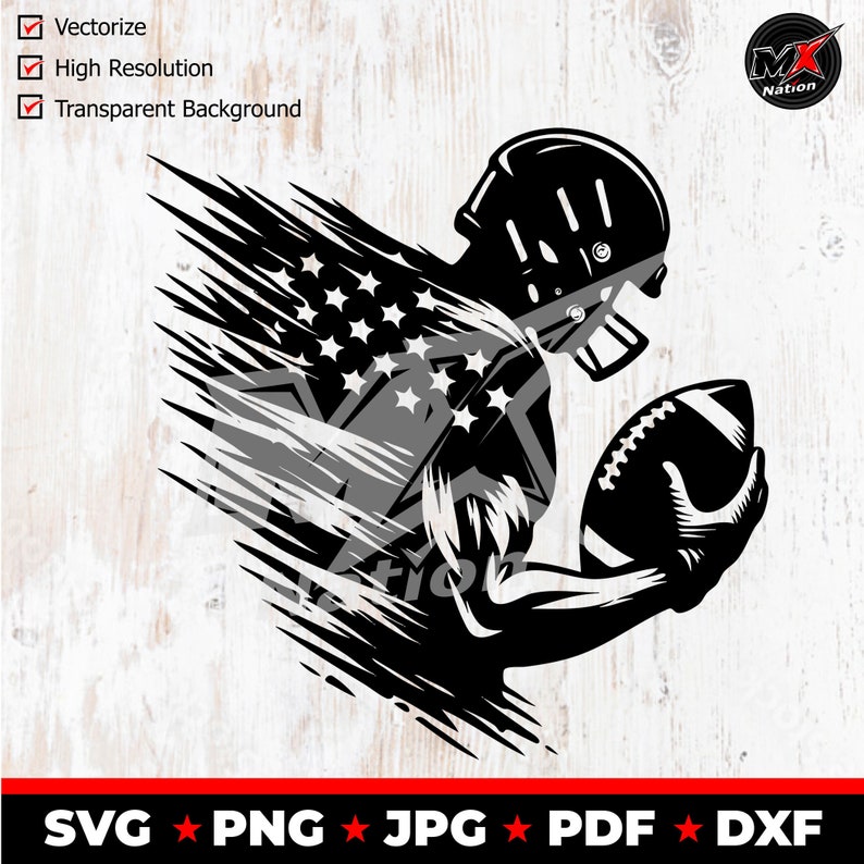 USA Flag Football Player Clipart Svg Png Dxf Pdf Jpg - Etsy
