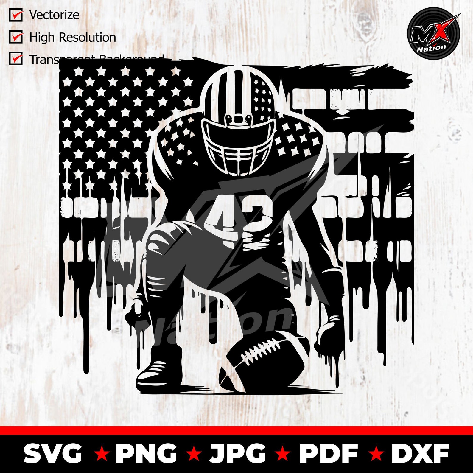 Dripping Football Player US Flag SVG PNG Gridiron Lover Silhouette - Etsy