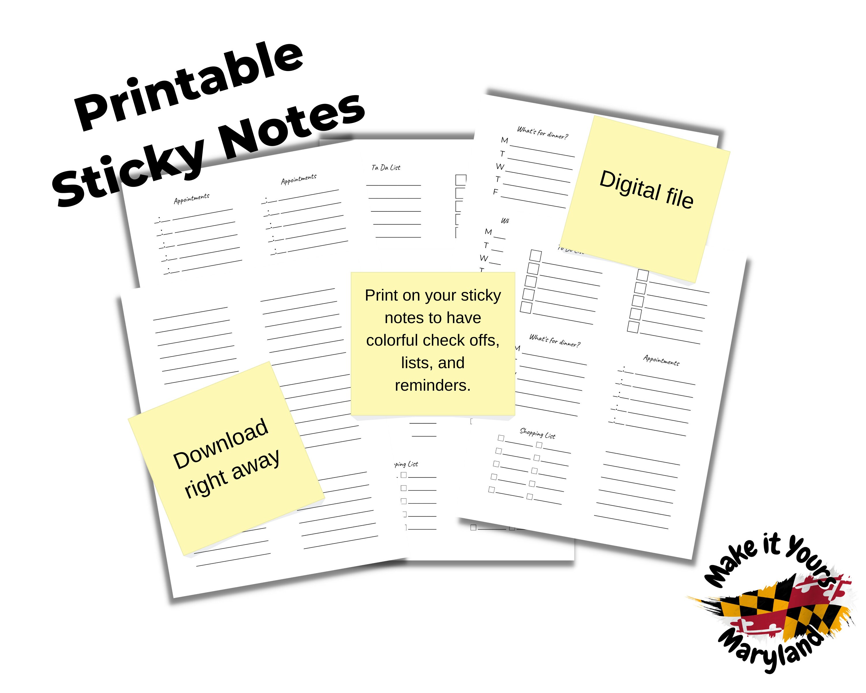 Printable Sticky Notes - Etsy