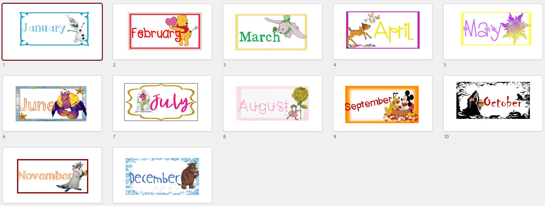 Book Character Months of the Year - Etsy