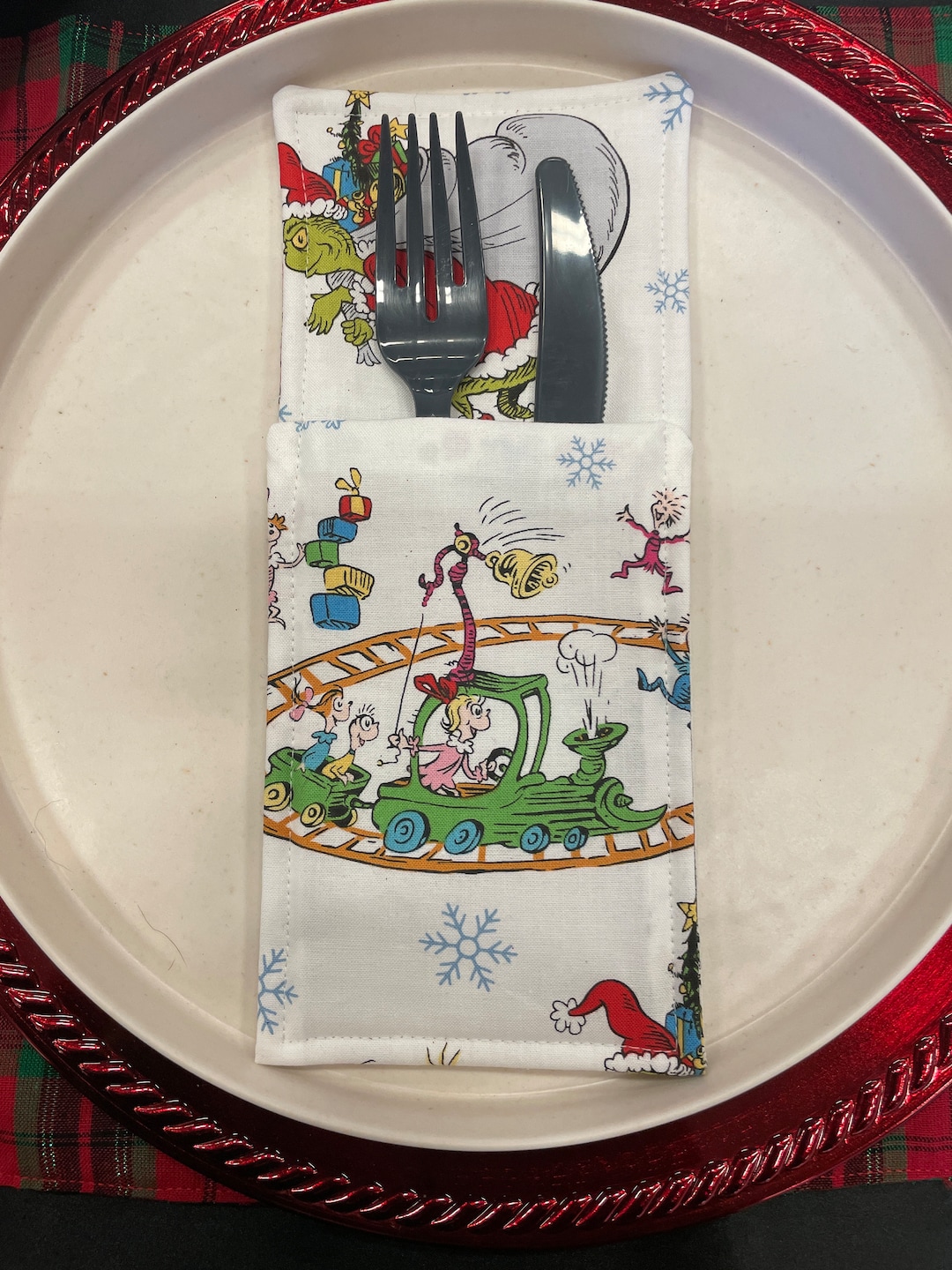 Holiday Cotton Utensil Place Setting Holder ~ Grinch, Poinsetta ...