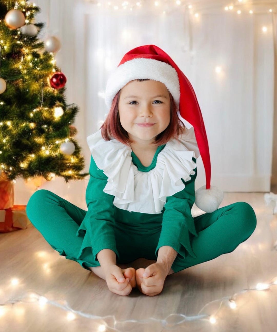 Baby Elf Costume: Ruffle Collar, Santa Hat - Christmas Photo Outfit - Etsy