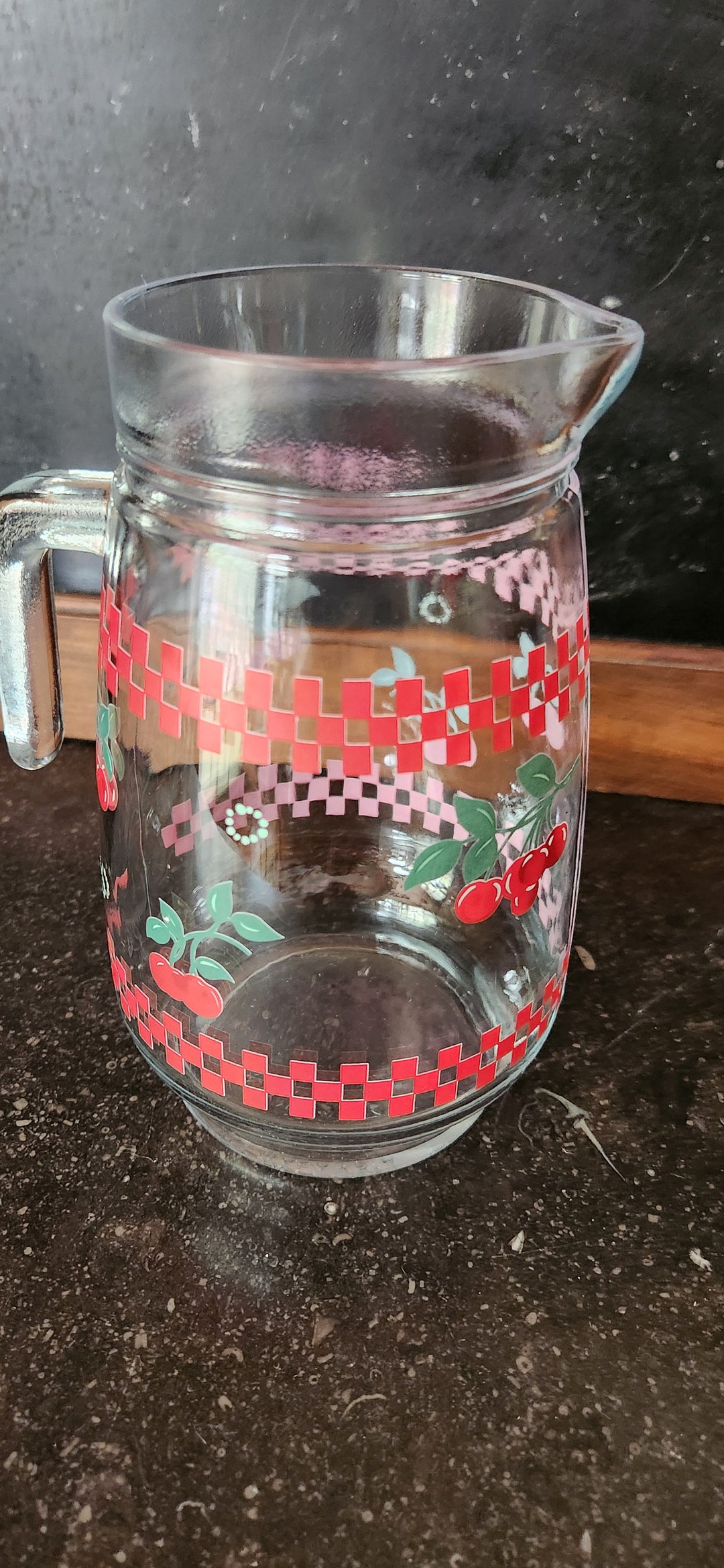 Vintage Cherry/checkerboard Print Pitcher - Kig Malaysia - Etsy