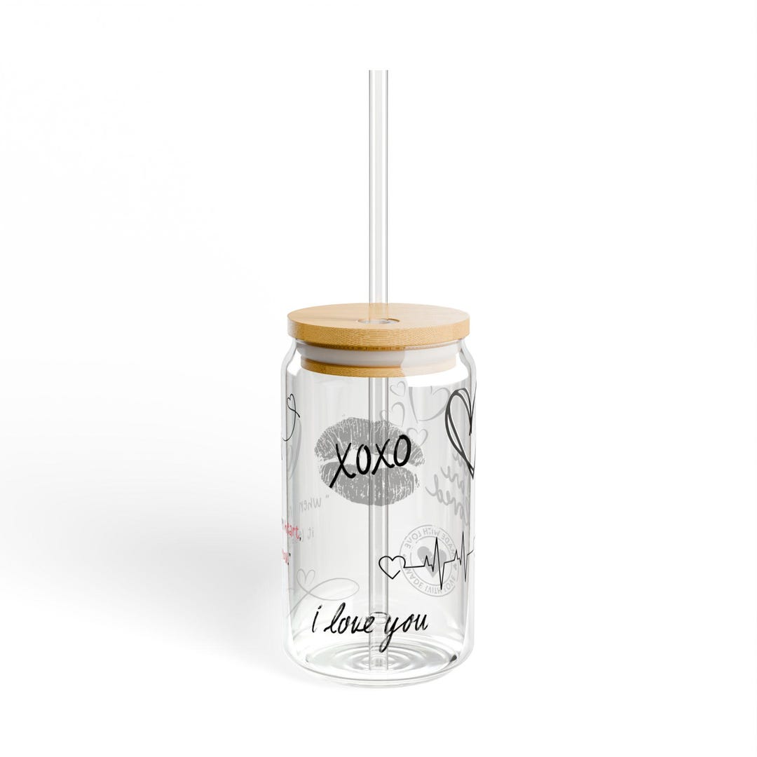 Heart Design Sipper Glass: Love-themed 16oz Drinkware - Etsy