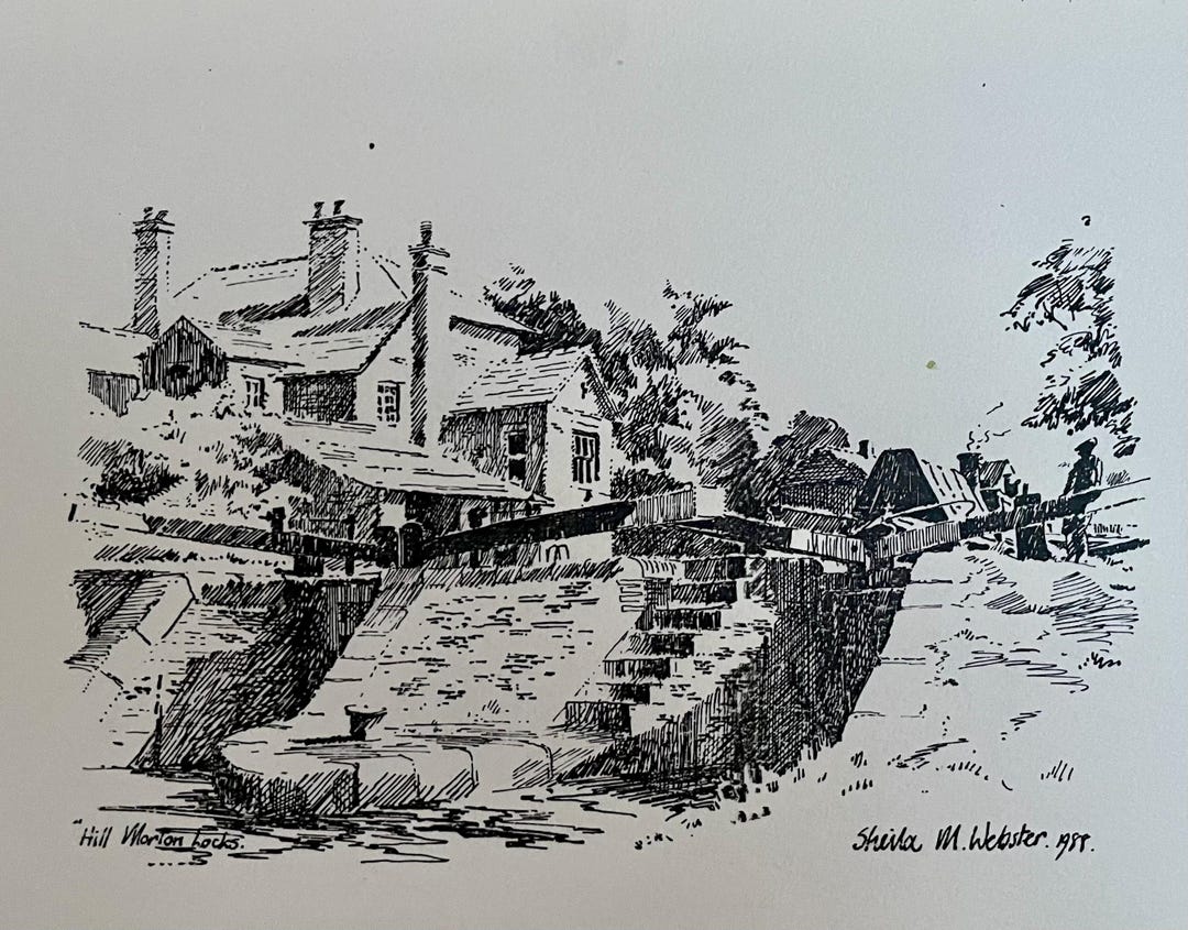 Original Pen & Ink Drawing, Hill Morton Locks Canal, Sheila M Webster ...
